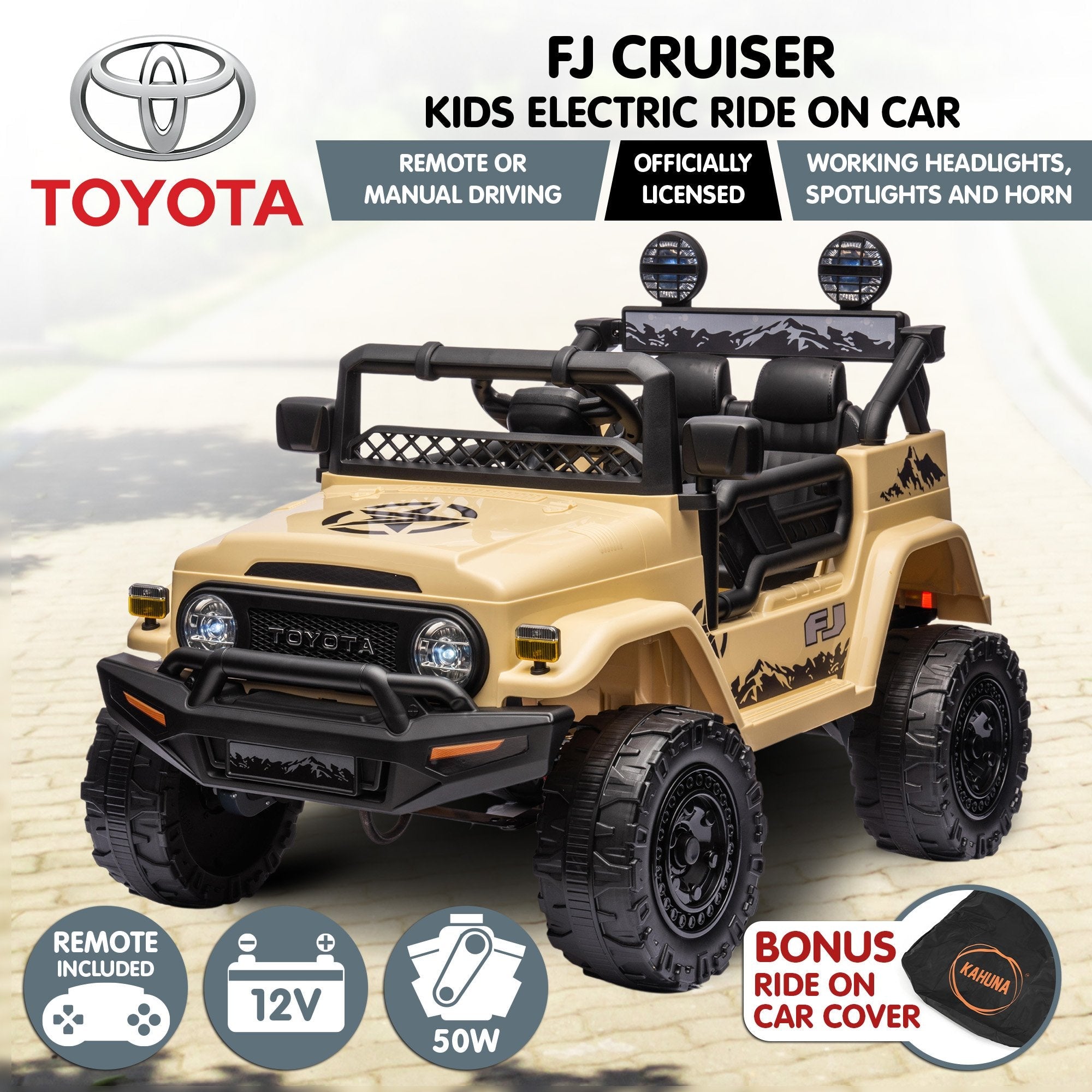 Kahuna Authorised Toyota Fj Cruiser Kids Electric Ride On Car - Khaki ...